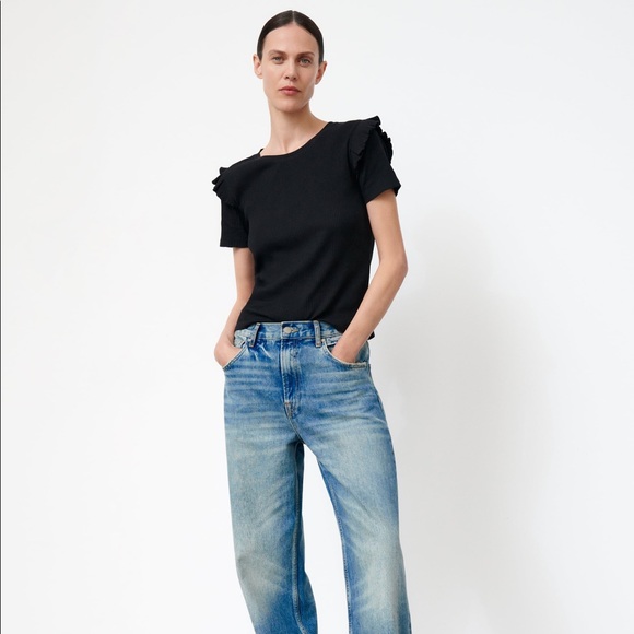 Zara | Tops | Zara Black Ruffle Tshirt | Poshmark